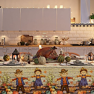 Fall Thanksgiving Tablecloth Plastic Fall Party Table Cover Autumn Harvest Pumpkin Leaves Tablecloth Decoration for Fall Thanks Harvest Party Table Decor Supplies, 54 x 108 Inches (3 Pack)