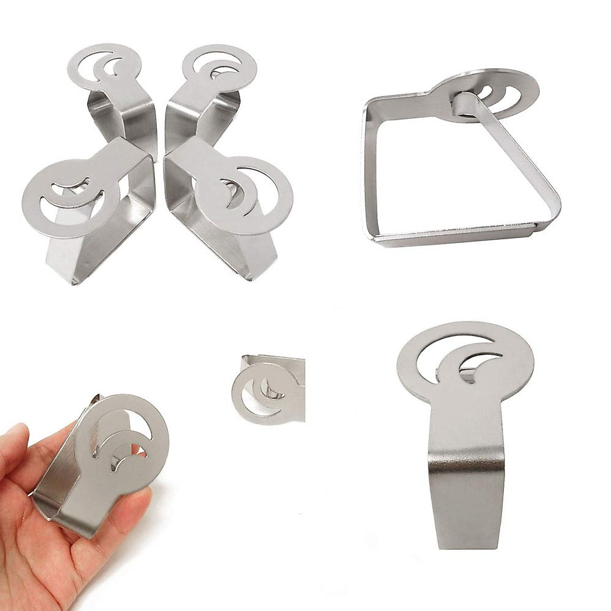 Honbay 4PCS Stainless Steel Silver Thickened Strong Cloth Clip,Tablecloth Clamp Holder, Table Cover Clamps,Table Cloth Holders, Table Cloth Clips Holders for Outdoor and Indoor (Moon)