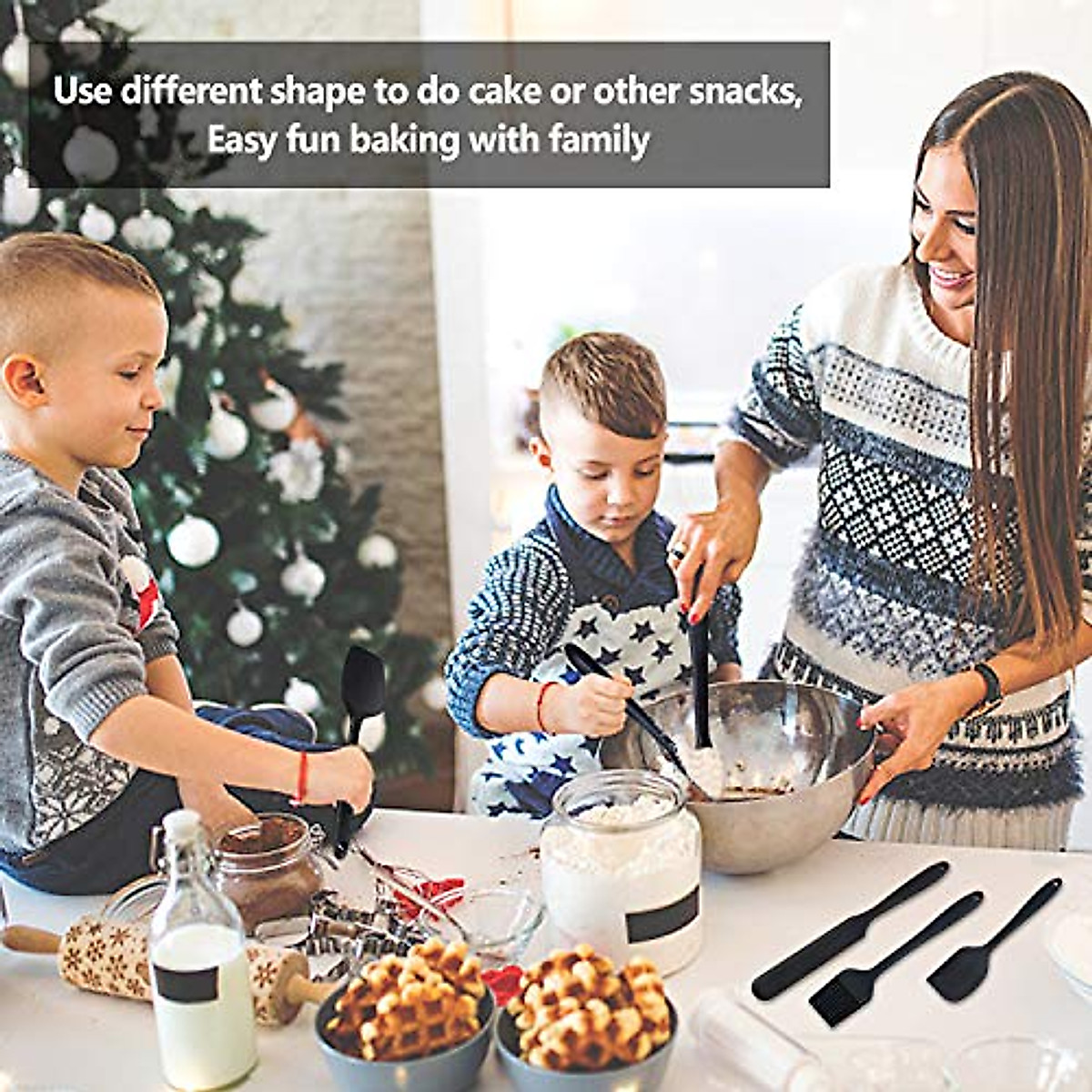 Spatulas Set of 6, Food Grade Silicone Spatulas, Rubber Spatulas Heat Resistant, Seamless One Piece Design, Stainless Steel Core, Kitchen Utensils Nonstick for for Cooking, Baking and Mixing (Black)