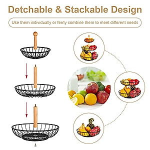 NEW POPU Fruit Basket Stand, 3 Tiered Round Fruit Bowl Vegetables Storage for Kitchen Countertop, Detachable Fruit Holder Baskets for Produce Snacks