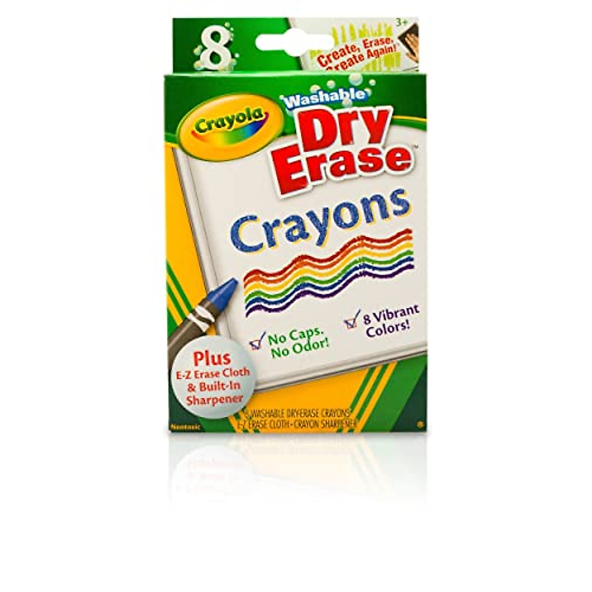 Crayola Washable Dry Erase Crayons (8ct), Includes Eraser Mitt & Sharpener, Classroom Supplies for Teachers