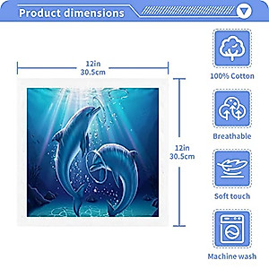 KEEPREAL 6 Pack Lovely Dolphin Blowing Bubble Rings Washcloths Set - Highly Absorbent Pure Cotton Wash Clothes - Soft Fingertip Towel for Bath, Spa