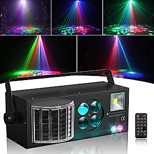 Dj Disco Party Lights Ball Stage Lights 4 in 1 RGBW Lighting Parties Indoor Mixed Lighting Effects Pattern Strobe Light Sound Activated Remote DMX Control for KTV Club Disco Party Wedding