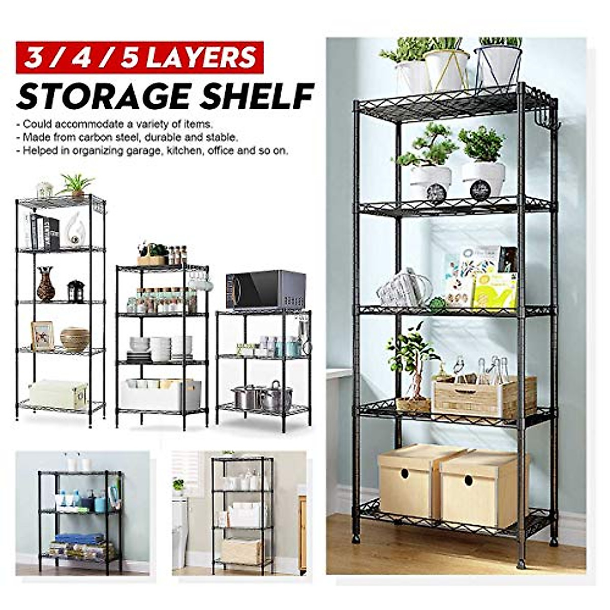 5 Tier Wire Shelving Unit Floor Standing Storage Rack,Steel Storage Shelf for Office Kitchen (Silver)