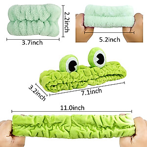 AHONEY Frog Headband Skin care Headbands and Wristbands Cute Spa Wrist Band Fluffy Hand Cuffs Women Girls Kids Facial Makeup Accessories Costume Party Supply Birthday Gift (Frog)