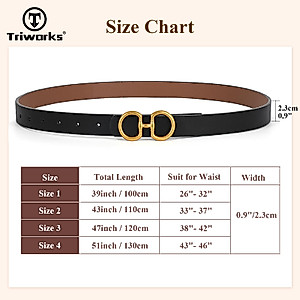 TRIWORKS Women Reversible Leather Belt for Jeans Pants Fashion Ladies Belt with Gold Buckle, A-Black+Brown, Suit for Waist 26"-32"