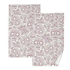 ALAZA Pink Sugar Skull Day of The Dead Hand Towels for Bathroom 1OO% Cotton 2 pcs Face Towel 16 x 28 inch, Absorbent Soft & Skin-Friendly