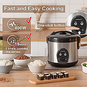MOOSUM Electric Rice Cooker with One Touch for Asian Japanese Sushi Rice, 5-cup Uncooked/10-cup Cooked, Fast&Convenient Cooker with Steamer, Stainless Steel Housing and Auto Warmer