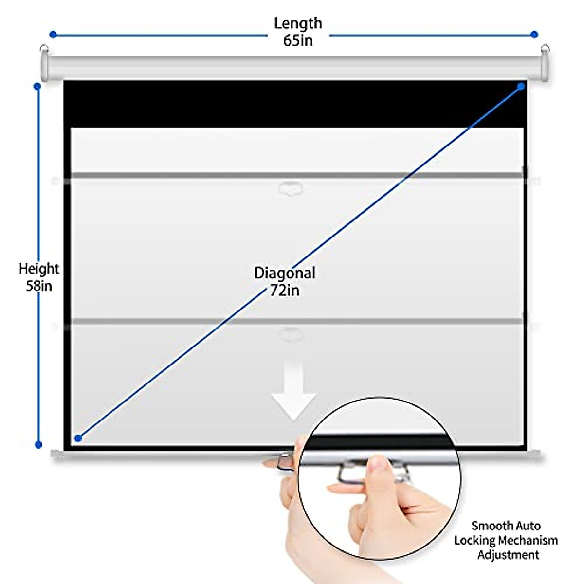 TRMESIA Projector Screen Pull Down 72inch Manual Projection Screen 16:9 Movie Projector Screen for Home Theater Wall Mounted Screen for Indoor Outdoor Movie Night