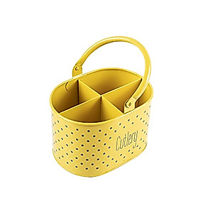 Market 99 Metal Self Draining Tableware Storage Box - Spoon, Knife, Fork, Chopstick, Cutlery Holder Kitchen Organizer Stand Dining Multifunctional Stand, Yellow