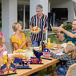 Haooryx Veterans Memorial Day Wooden Centerpieces - 5Pcs America Veterans Day Brave Soldier Wood Table Topper Decorations 11th November Table Sign Tabletop Wood Sign for Memorial Celebrate Party Decor