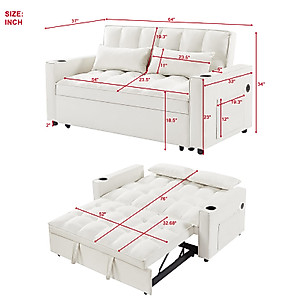 ERYE 64" W Oversized Loveseat Sofa Convertible Spacious Full Size Sofabed with Cupholders, Pull Out Couch Bed,USB Charging Ports and Storage Pockets for Home Apartment Office Living Room