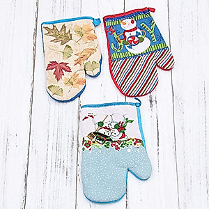 OUNONA Christmas Snowman Oven Mitts Heat Resistant Set of 3