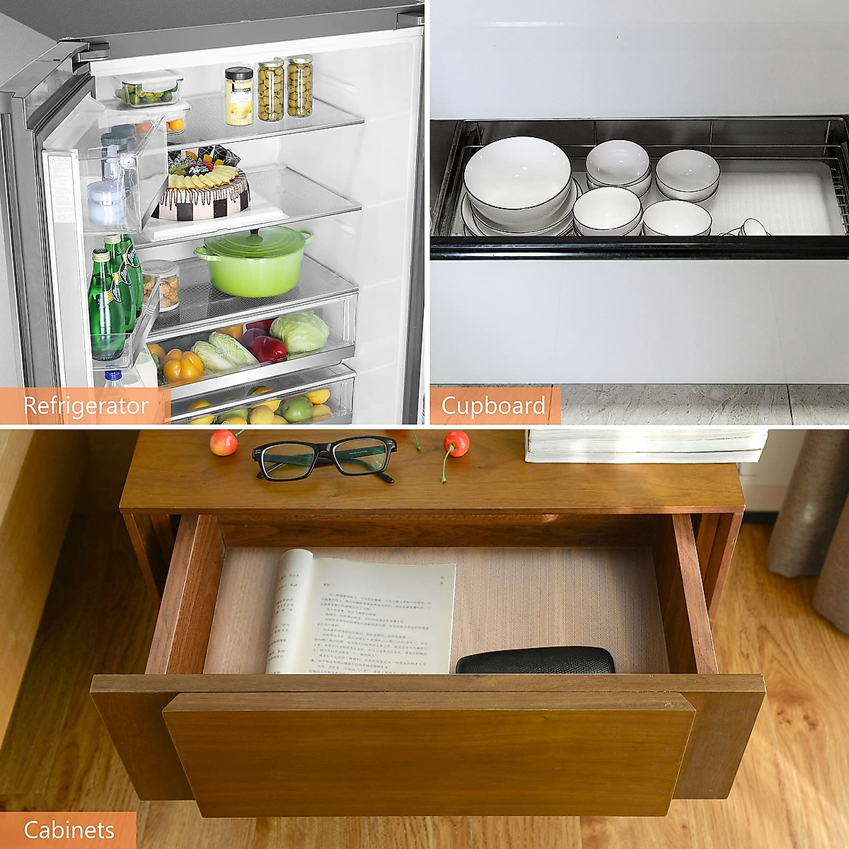 Shelf Liner Non Adhesive Drawer Liner, Non-Slip Kitchen Cabinet Liner Washable Refrigerator Liners Waterproof Fridge Liner Drawer Mat for Pantry Shelves, Cupboard (17.7 inches x 16.5 Feet)