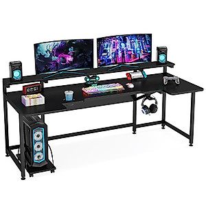 Tribesigns 74.8 Inch Gaming Desk, Extra Long U Shaped Computer Desk with Monitor Stand Shelf and CPU Stand, Black Gamer Desk for Home Office, Gaming