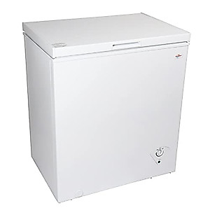 Koolatron Compact Chest Freezer, 5.5 cu ft (155L), White, Manual Defrost Deep Freeze, Storage Basket, Space-Saving Flat Back, Stay-Open Lid, Front-Access Defrost Drain, for Apartment, Condo, Cottage