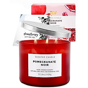 Pomegranate Noir 3-Wick Scented Candle with Strawberry & Vanilla | Highly Scented Natural Soy Candle for Home & Office | Aromatherapy Stress Relief Candle | Luxury Winter Gift Candle for Women & Men
