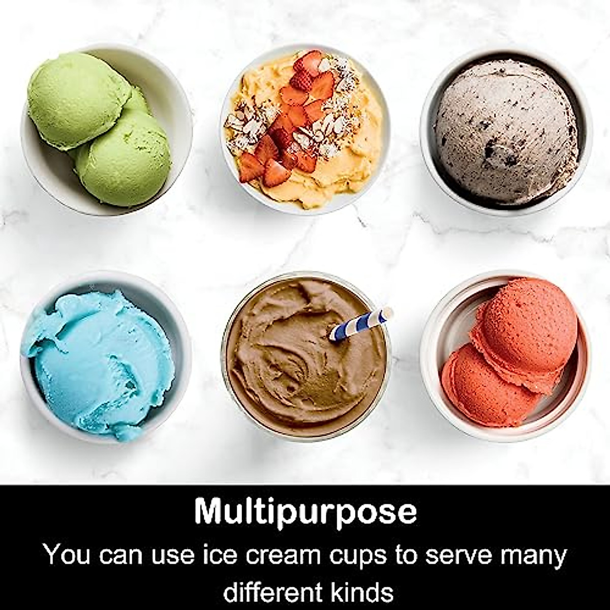 SEVEMIL Ice Cream Pints Containers, 16oz Cups Replacement for Ninja Pints and Lids Compatible with NC299AMZ & NC300s Series Ice Cream Maker, Dishwasher Safe & Leak Proof Lids 4 Pack