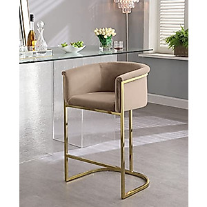 Meridian Furniture Donatella Collection Modern | Contemporary Velvet Upholstered Counter Height Stool with Durable Steel Base in Gold Finish, Beige, 23.5" W x 20" D x 36" H