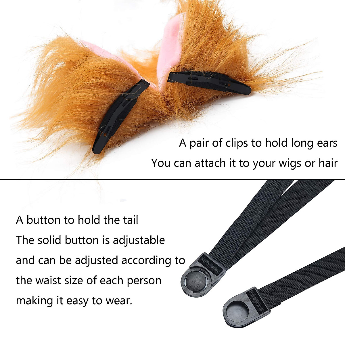 LA CARRIE Plush Tail and Ears Faux Fur Animal Fox Wolf Costume Kit for Unisex Kids Adult Party Halloween Fancy Dress Cosplay(Khaki)