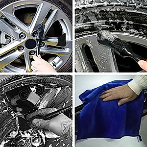 11 Pcs Detailing Brush Set with 5 Car Detailing Brushes, 3 Wire Brush, Microfiber Towel, 1 Car Vent Cleaner and Cloth Car Cleaning Kit for Cleaning Interior, Exterior, Leather, Motorcycle