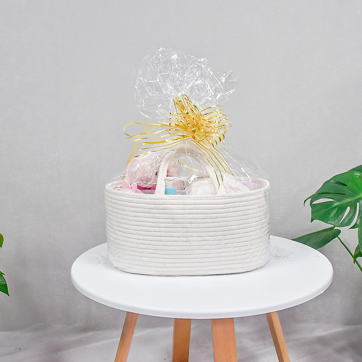 ABenkle Baby Diaper Caddy, Nursery Storage Bin and Car Organizer for Diapers and Baby Wipes, Cotton Rope Diaper Basket Caddy, Changing Table Diaper Storage Caddy Baby Gift Baskets, White