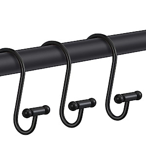 EleCharm Bathroom Decorative Shower Curtain Hook Upgrade T Shape Anti-Slip Shower Curtain Ring Rustproof Multi-use Hangers (Black)