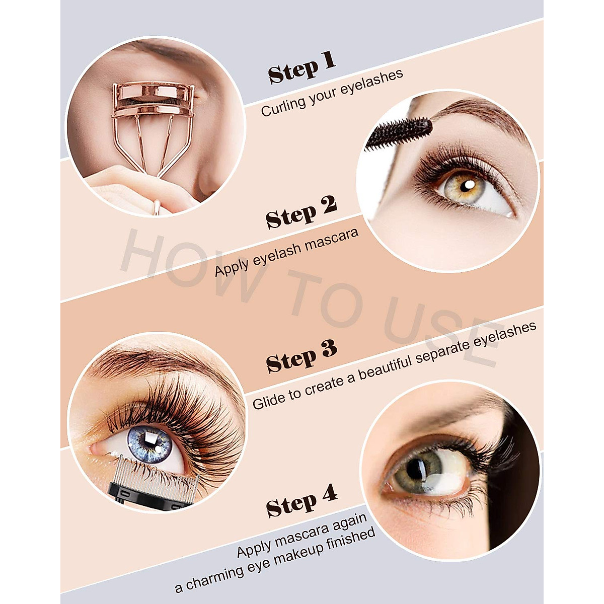 TPPICK Eyelash Curler Kit Metal Lash Curlers with Mascara Applicator Eyelashes Separator Comb & 6 Replacement Refill Pads (Rose Gold)