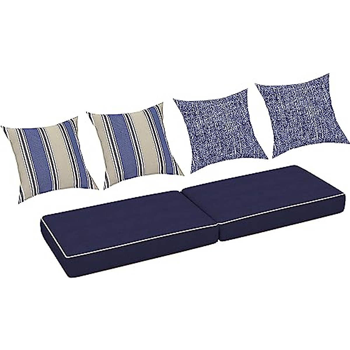 Creative Living Outdoor Bench/Settee/Swing Cushion with Four Patio Decorative Pillows, 59'', Navy