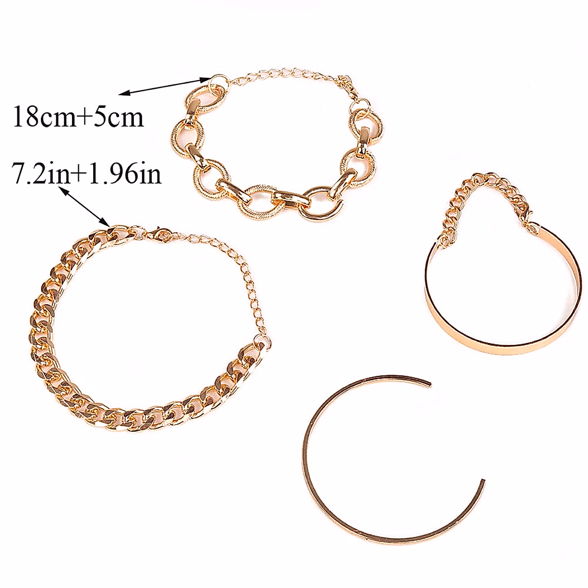 Missgrace 4Pcs Boho Simple Gold Silver Chain Bracelet Sets Dainty Link Bracelets Chunky Adjustable Layered Link Bracelet for Women Girls (Gold)