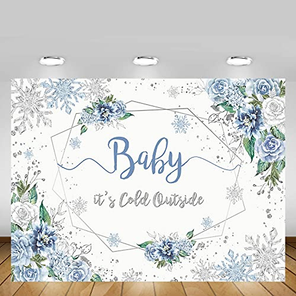 MEHOFOND Baby It's Cold Outside Backdrop Snowflake Boy Baby Shower Party Decorations Winter Wonderland Photography Background Snowfall Banner Ice Blue White Floral Studio Props 7x5ft