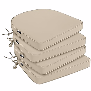 Favoyard Outdoor Chair Cushions 19"x19"x2" Set of 4 Waterproof Seat Cushion for Patio Furniture with 3-Year Fade Resistant Removable Cover Attach Straps Hidden Zipper Round Corner for Yard Garden