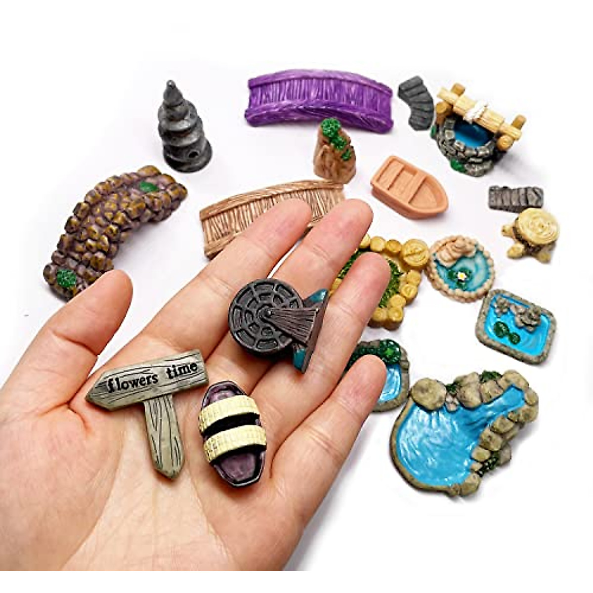 JKanruh 20 Pcs Mini Fairy Garden Accessories Kit, Miniature Garden Figurines,Miniature Pond Lawn Garden Ornament Figurines for Fairy Garden Decoration