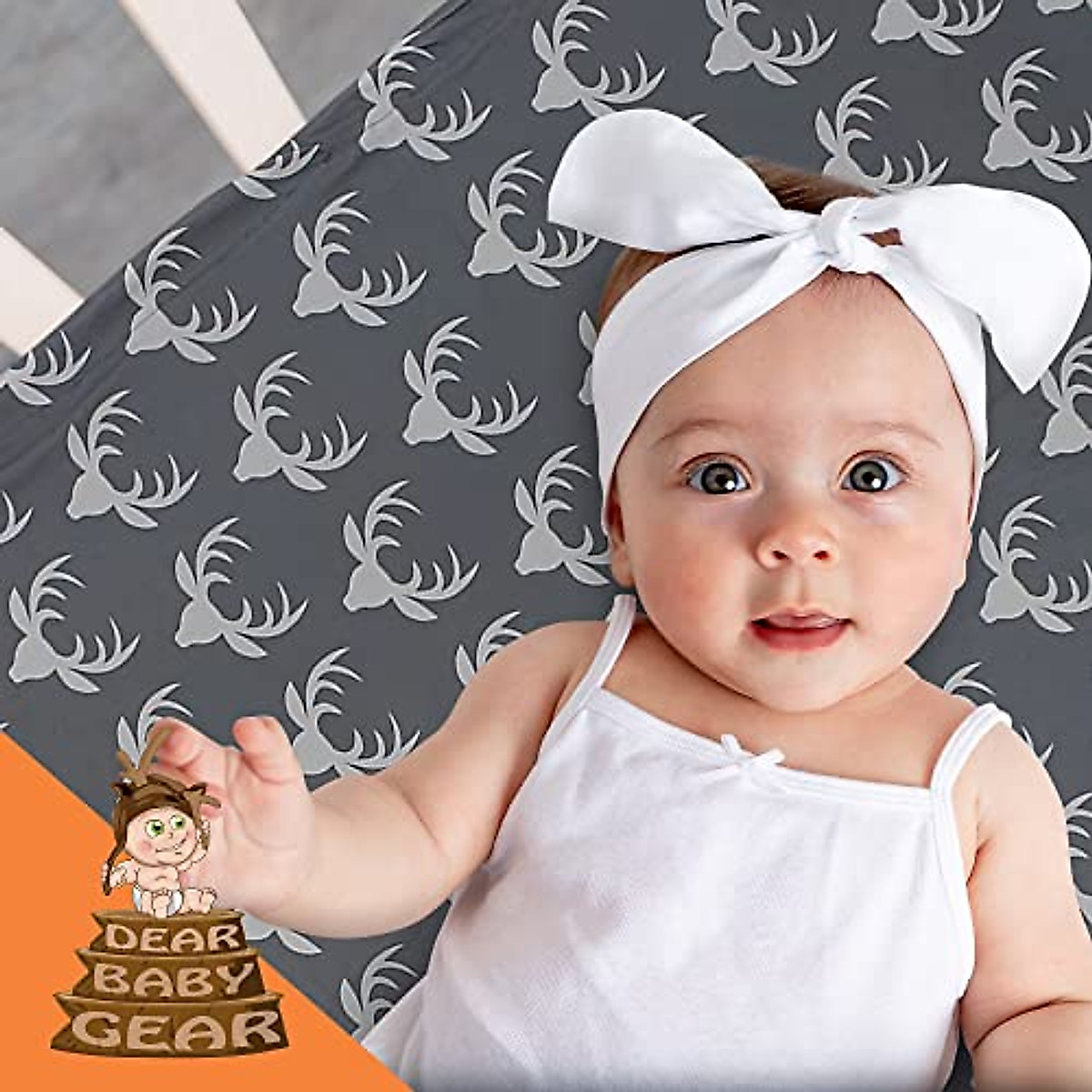 Dear Baby Gear Baby Blankets for Boys & Girls - Neutral Baby Blankets - Baby Girl Blanket & Baby Boy Blankets - Baby Blankets Unisex - Antlers Grey, Grey Blanket, No Ruffle 40x30 in