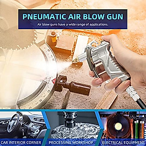 Air Gun for Compressor, Air Blow Gun with Brass Adjustable Air Nozzle, Air Tools, Air Compressor Accessories with Air Nozzle Hose, Industrial Pneumatic Tools (Silver Air Gun + 4 Air Nozzle)