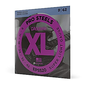 D'Addario Guitar Strings - ProSteels Electric Guitar Strings - Round Wound - Brighter, Crunchier, Increased Sustain - EPS520 - Super Light, 9-42