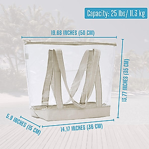 VENO 2 Pack Clear Beach Bag, Large Transparent Large Tote Bags for Women Swim Pool Gym Summer Vacation Essentials - Beige