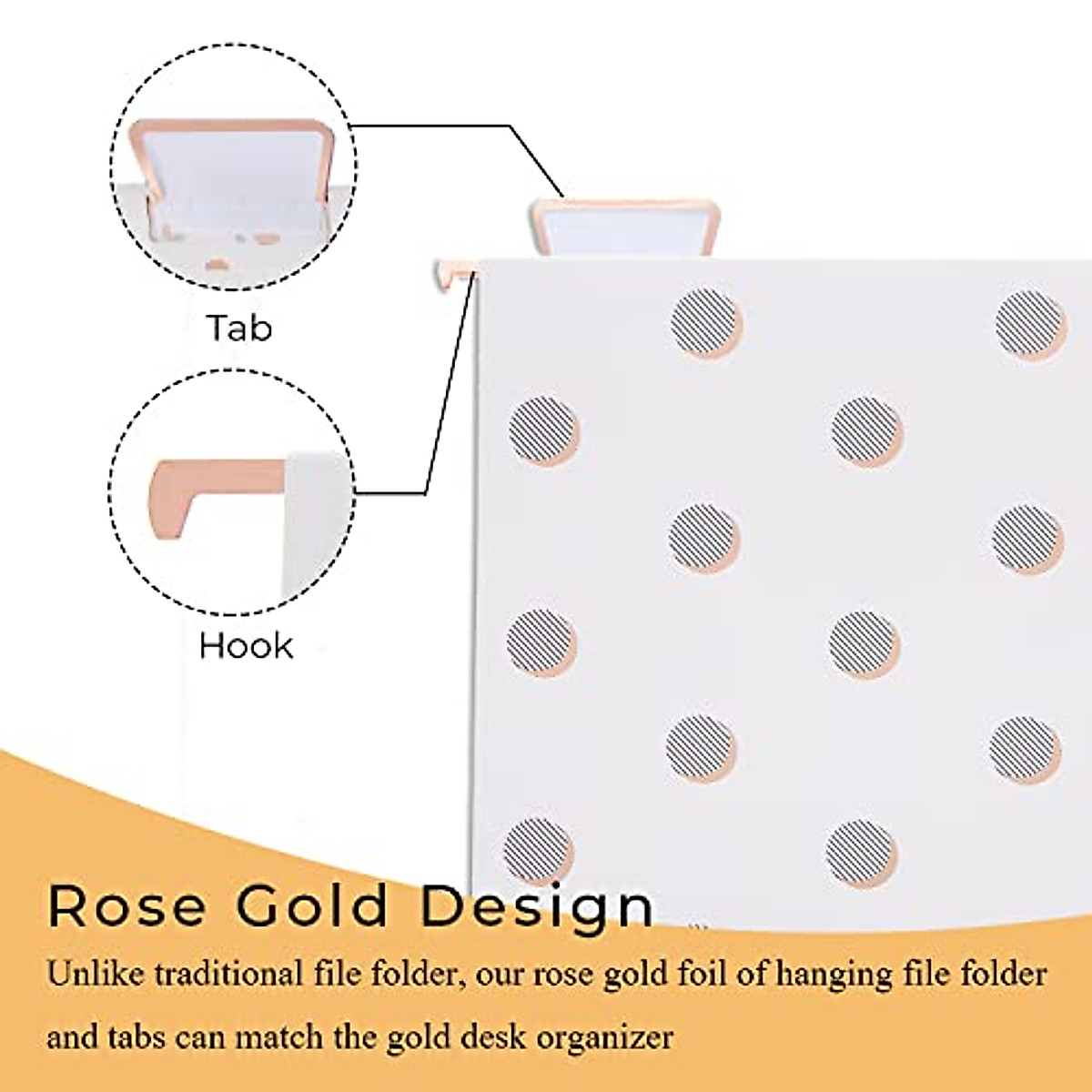 Y YOMA 12 Pack Rose Gold Hanging File Folders Letter Size Decorative File Folder Cute Pretty Hanging Folder Organizer for Filing Cabinet Office Home with 1/5-Cut Adjustable Tabs, 3 Gold Foil Design