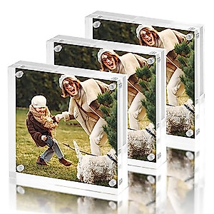 Fixwal Acrylic Picture Frame, 4x4, Set of 3, Magnetic Photo Frame, Wedding Table Numbers, 10mm Clear Glass Frame, Frameless Photo Frame