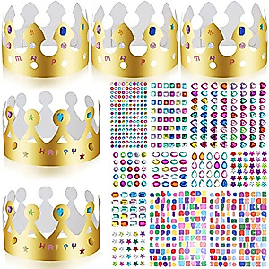 30-Piece Paper Crowns Birthday Crown Hat Paper Kits with Gems Letter Alphabet Stickers DIY Party Crown Hats Birthday Party Favor Supplies Decoration for Kids and Adults