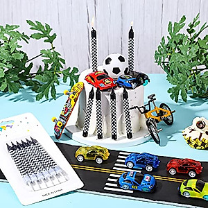 12 Pcs Racing Cars Themed Birthday Candles Black and White Checkered Flag Cupcake Topper for Racing Cars Party Decoration Baby Shower for Boys Children