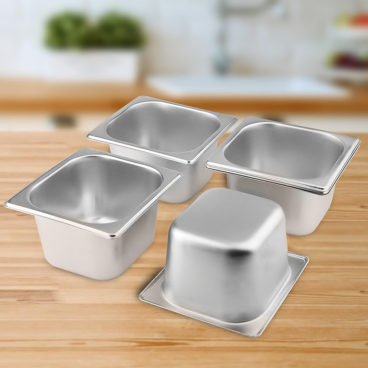 5 PCS 1/6 Size, 4 Inch Deep Stainless Steel Steam Table Pans, Anti-Jamming Steam Pan, Hotel and Restaurant Catering Food Pans by GENHAKON