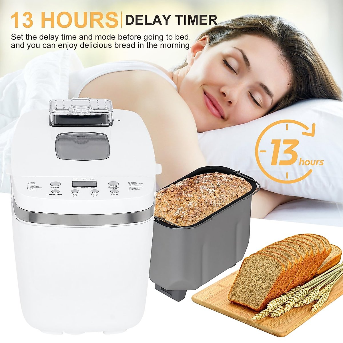 Patioer Bread Maker Machine with Gluten Free Setting 3LB 2.5LB 2LB Automatic Loaf Bread Machine with Fruit & Nut Dispenser 14-in-1 Breadmaker Dual Paddle Programmable 3 Crust Colors, White
