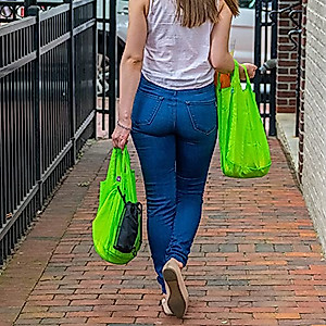 Reusable Grocery Bag - 5 Pack Green Reusable Shopping Bags with Pouch, Compact Travel Shopping Totes, Super Strong Shopping Bags, Foldable & Washable, Lightweight Ripstop Nylon for Groceries and Produce
