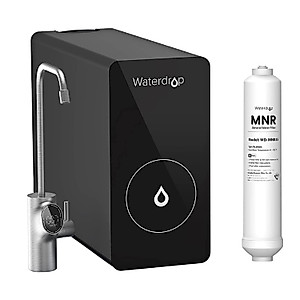 Waterdrop D6 Reverse Osmosis System with WD-MNR35 Remineralization Filter, Tankless, 600 GPD, 2:1 Pure to Drain, Smart LED Faucet, Reduce TDS, High Flow, USA Tech Support, Bundle