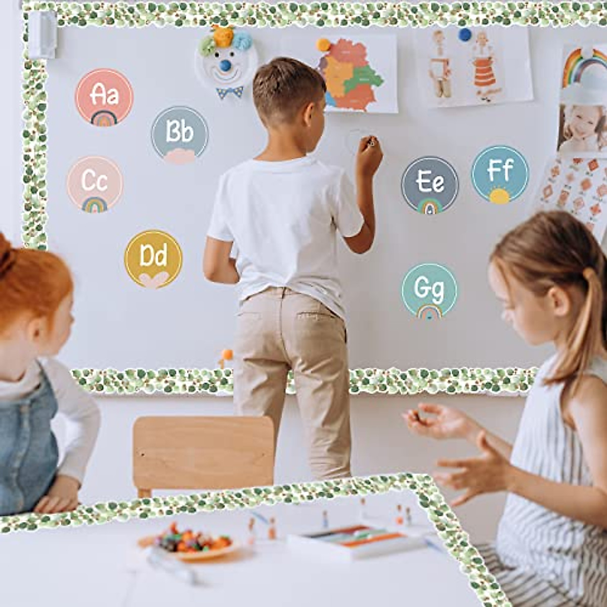 36ft Eucalyptus Boho Border Trim Decor Tropical Leaves Greenery Bulletin Board Borders Wall Decals for Classroom Back to School Decorations