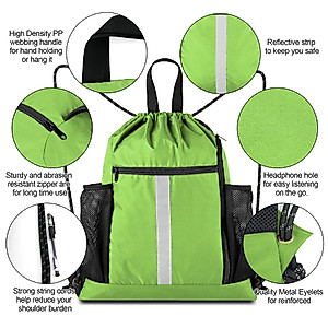 BeeGreen Cinch Bag Backpack String Gym Sackpack with Shoe Compartment and Two Side Mesh Pockets Large Lightweight Portable Sport Drawstring Sack