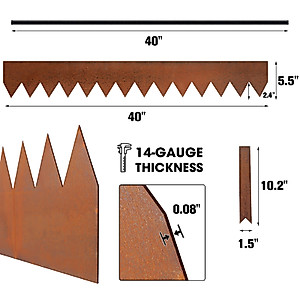Worth Garden 6-Pack Pre-Rusted Cor-Ten Steel Landscape Edging - 40" L x 5.5" H (20ft Total) - No-Dig Hammer-in Heavy Duty 14-Gauge Metal Edging Border w/Clips & Protection Strips - Edge for Lawn Yard