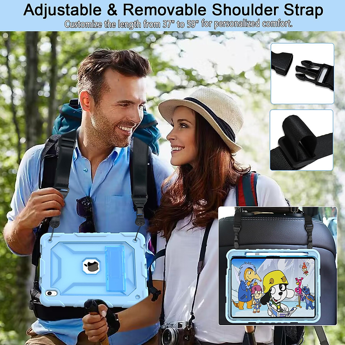 TIMISM Case for iPad 10th Generation Case 10.9 Inch 2022 with Shoulder Strap, Translucent PC Back Sturdy Heavy Duty Full-Body Shockproof Protective Case with Pencil Holder and Kickstand, Black+Green