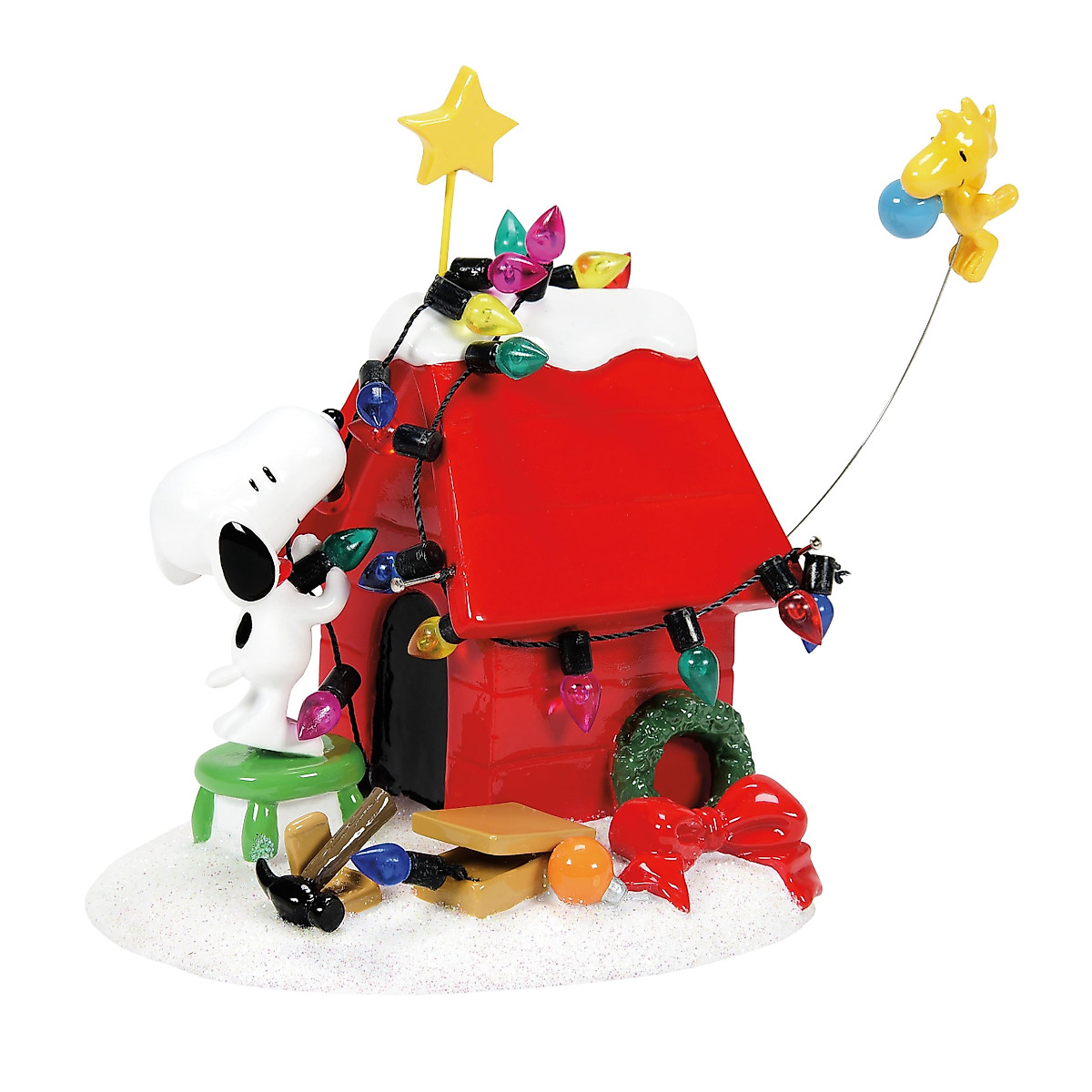 Department 56 Peanuts Decoration, Snoopy’s Dog House, Woodstock, Christmas Lights, 8", Red